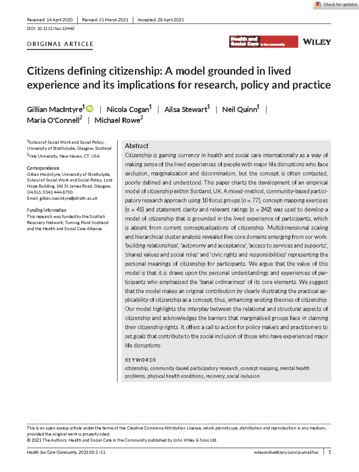 HSC - Citizens Defining Citizenship: A Model from Lived Experience ...