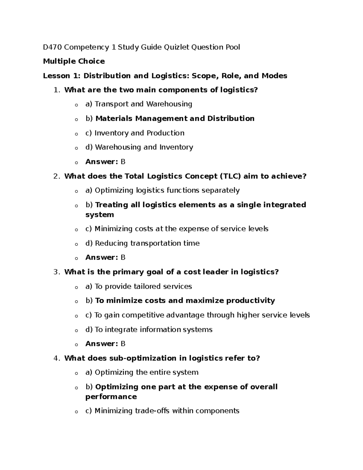D470 Competency 1 Study Guide: Quizlet Question Pool Overview - Studocu