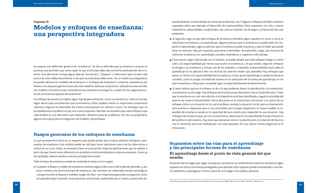 Capítulo 2 – Modelos y Enfoques de Enseñanza: Perspectiva Integradora - Studocu