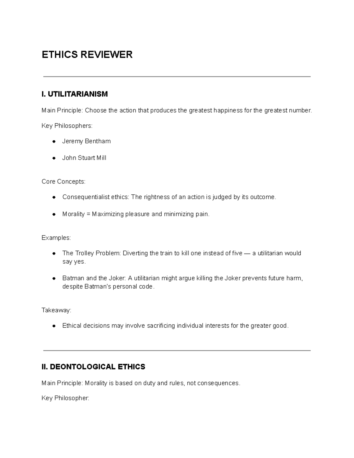 REVIEWER: ETHICS (SOCSCI 103) - Key Frameworks & Applications in ...