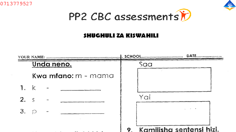 0713779527 PP2 Kiswahili Simple Assessment Worksheet - Studocu