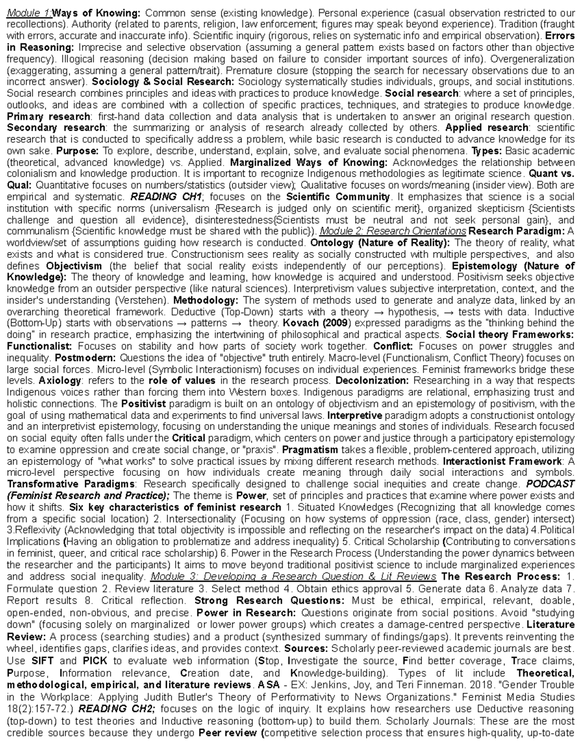 Module 1 & 2: Ways of Knowing and Research Orientations - Studocu