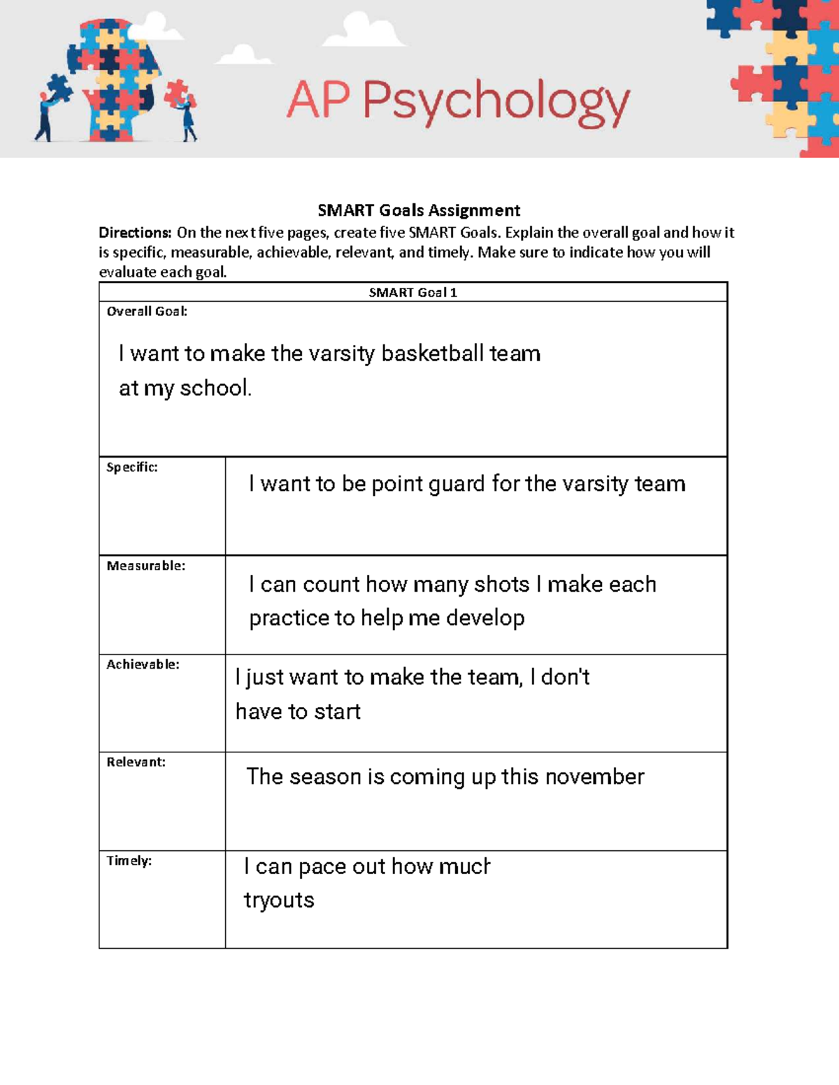 APPsych 1: SMART Goals Assignment and Evaluation Guide - Studocu