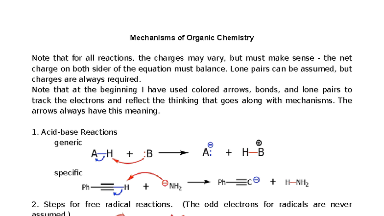 Mechanism Examples for Organic Chemistry (Orgo 1) - Studocu