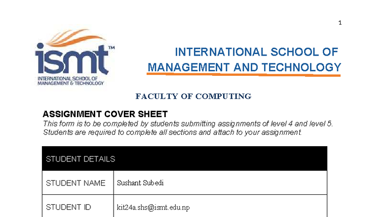 Unit 6: Planning a Computing Project - Assignment Cover Sheet - Studocu