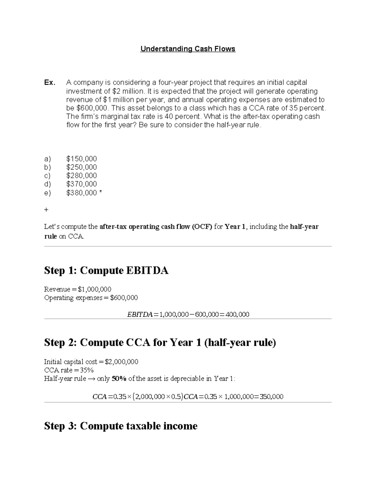 Operating Cash Flow Analysis for Year 1: Understanding CCA Rules - Studocu