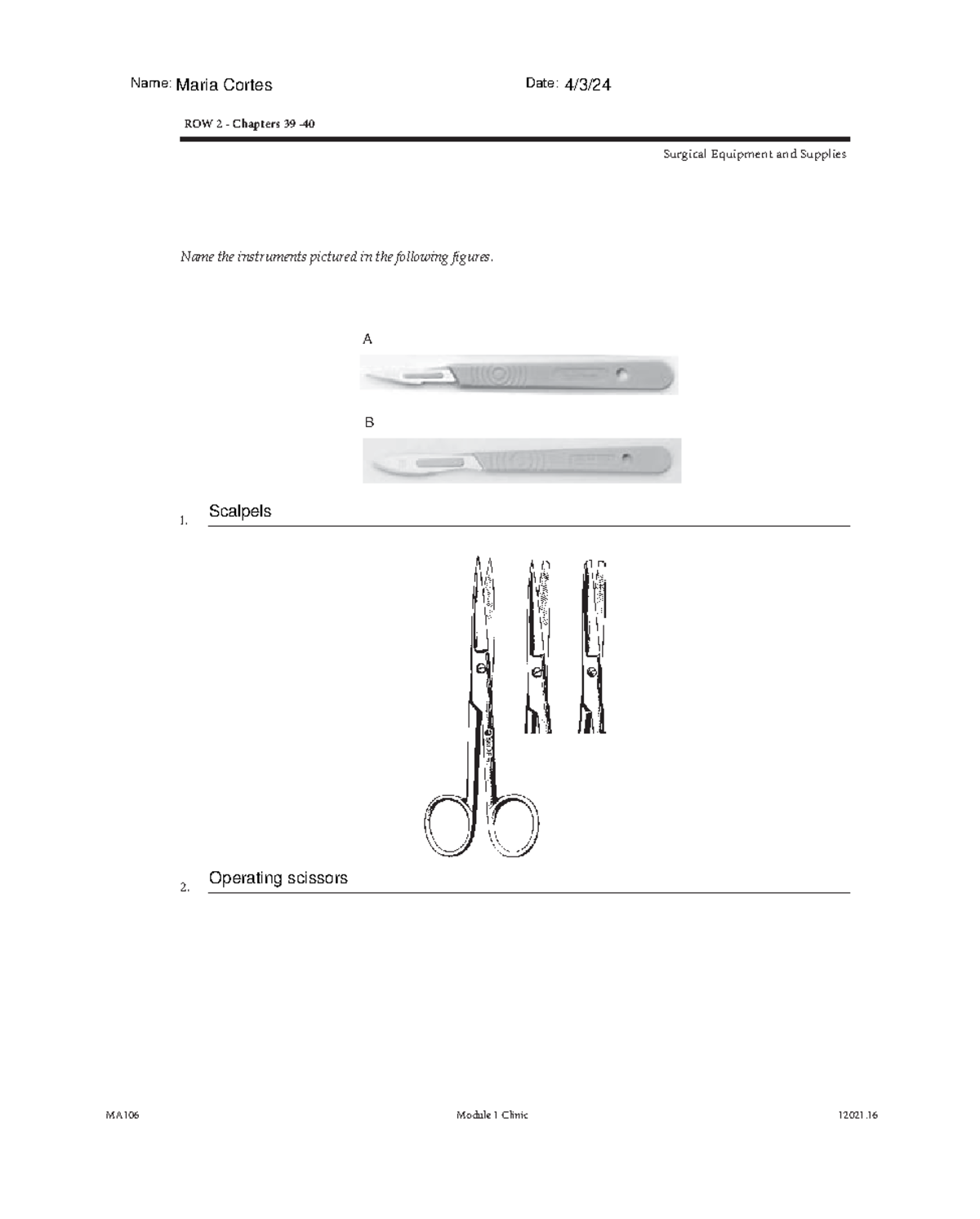 MA106 ROW 2 Chapters 39-40 Surgical Instruments & Procedures Insights ...