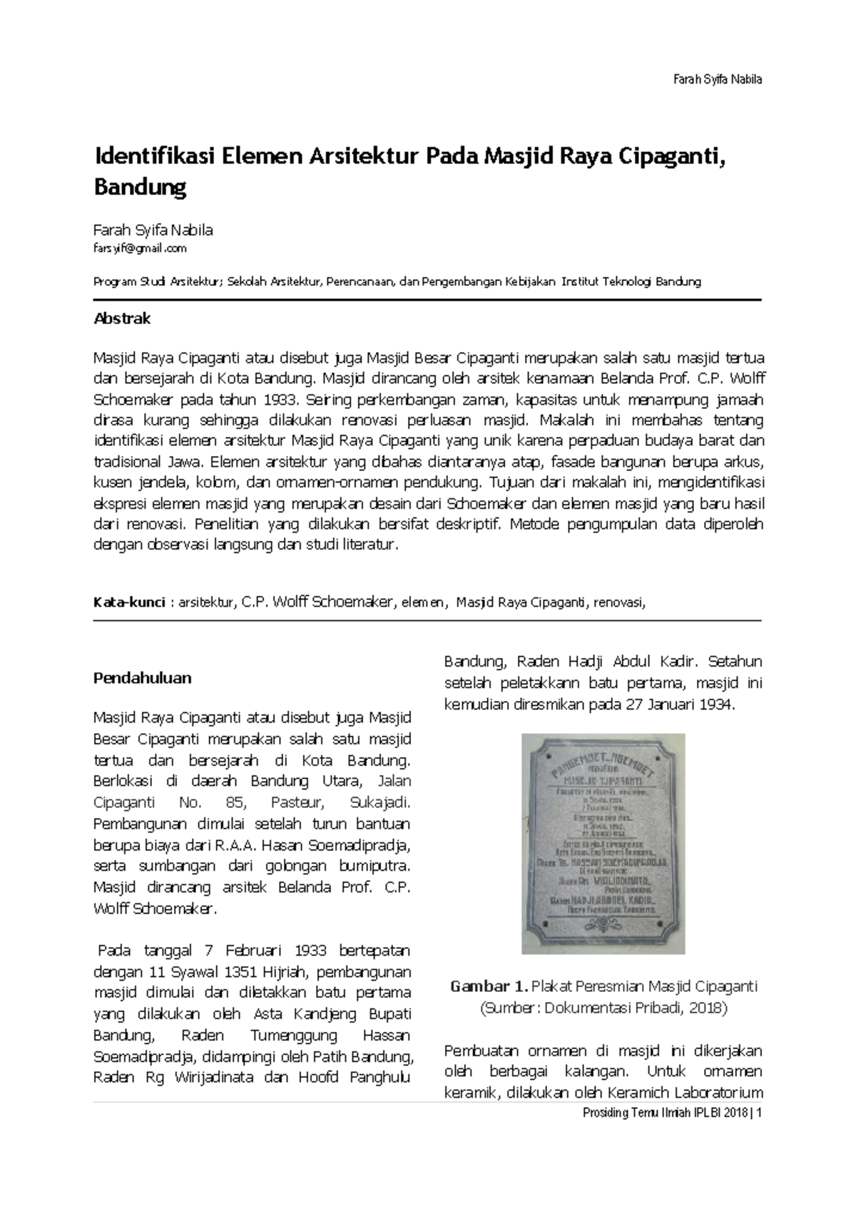 Identifikasi Elemen Arsitektur Masjid Raya Cipaganti, Bandung - Studi ...