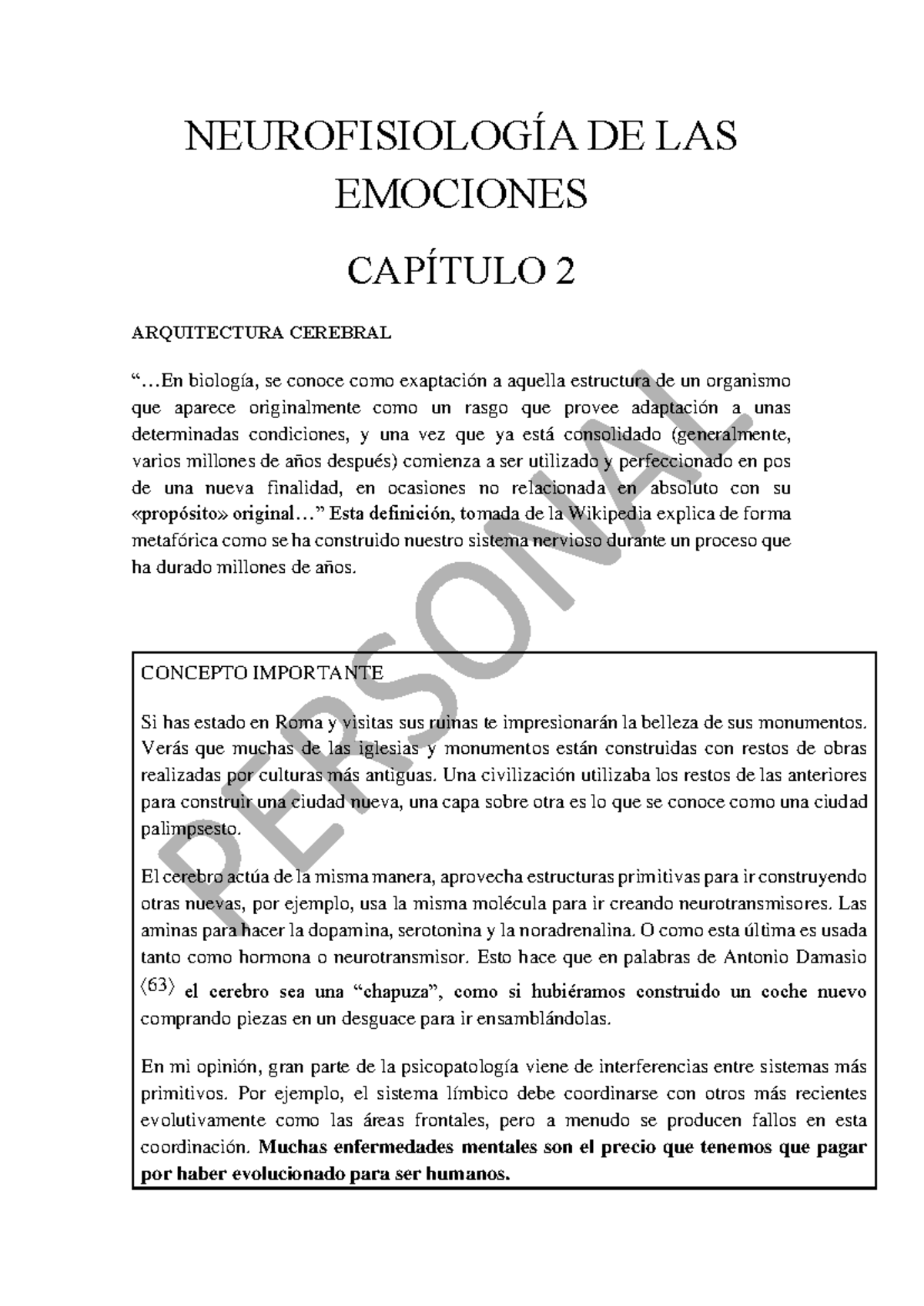 Neurofisiología de las emociones - Capítulo 2: Arquitectura cerebral - Studocu