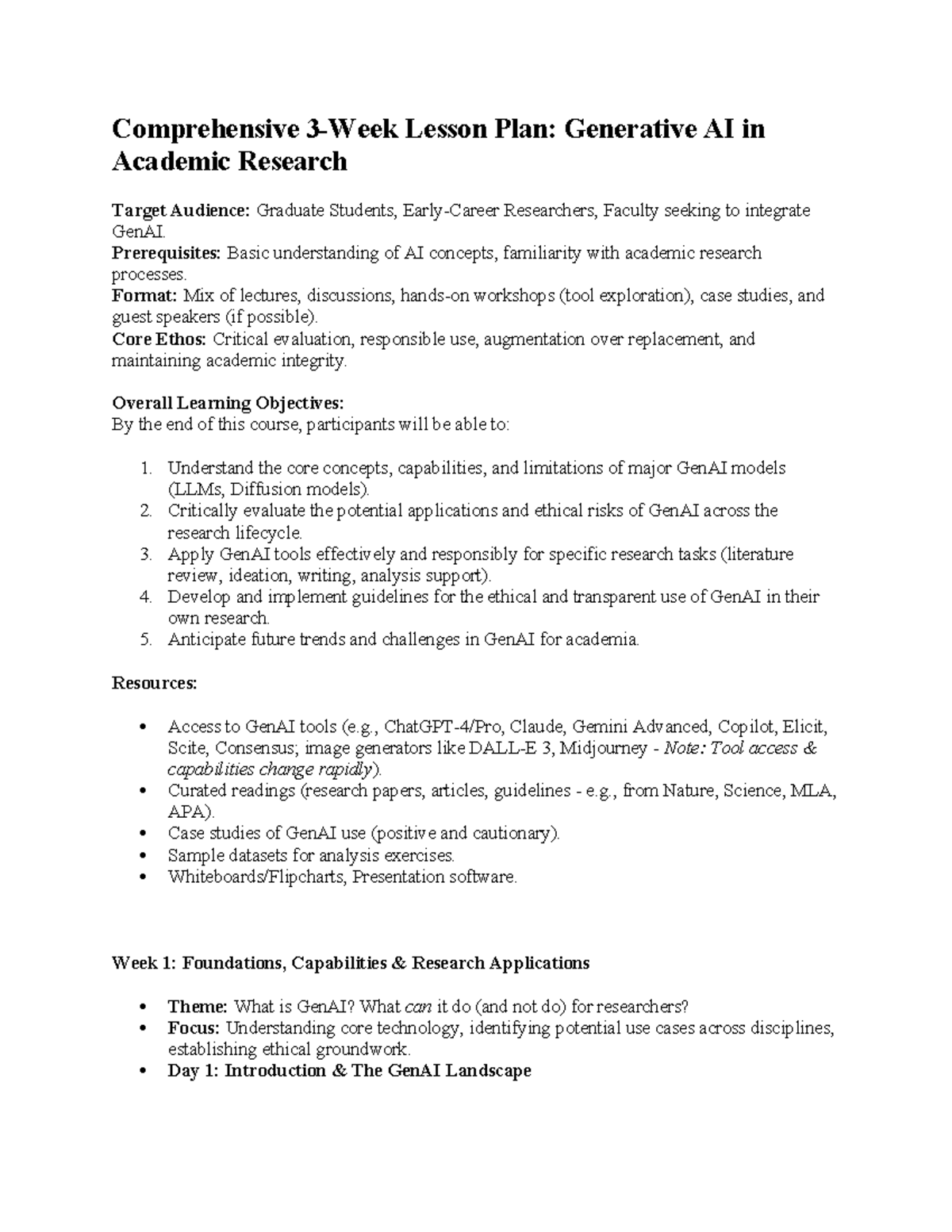 3-Week Lesson Plan: Generative AI in Academic Research for Grad ...