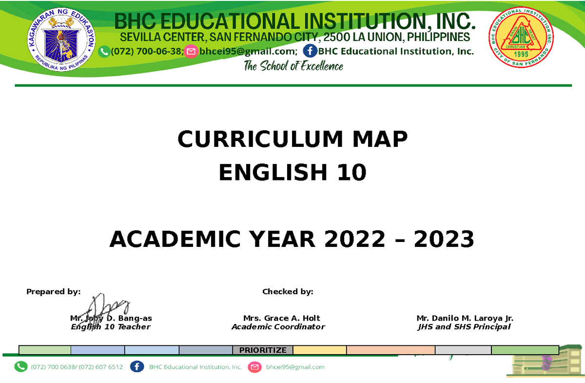 English 10 Curriculum Map - CURRICULUM MAP ENGLISH 10 ACADEMIC YEAR ...