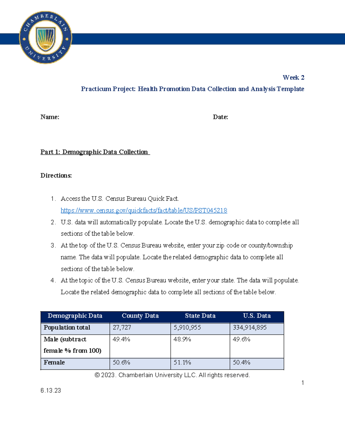 Week 2 Practicum Project: Health Promotion Data Analysis Template - Studocu