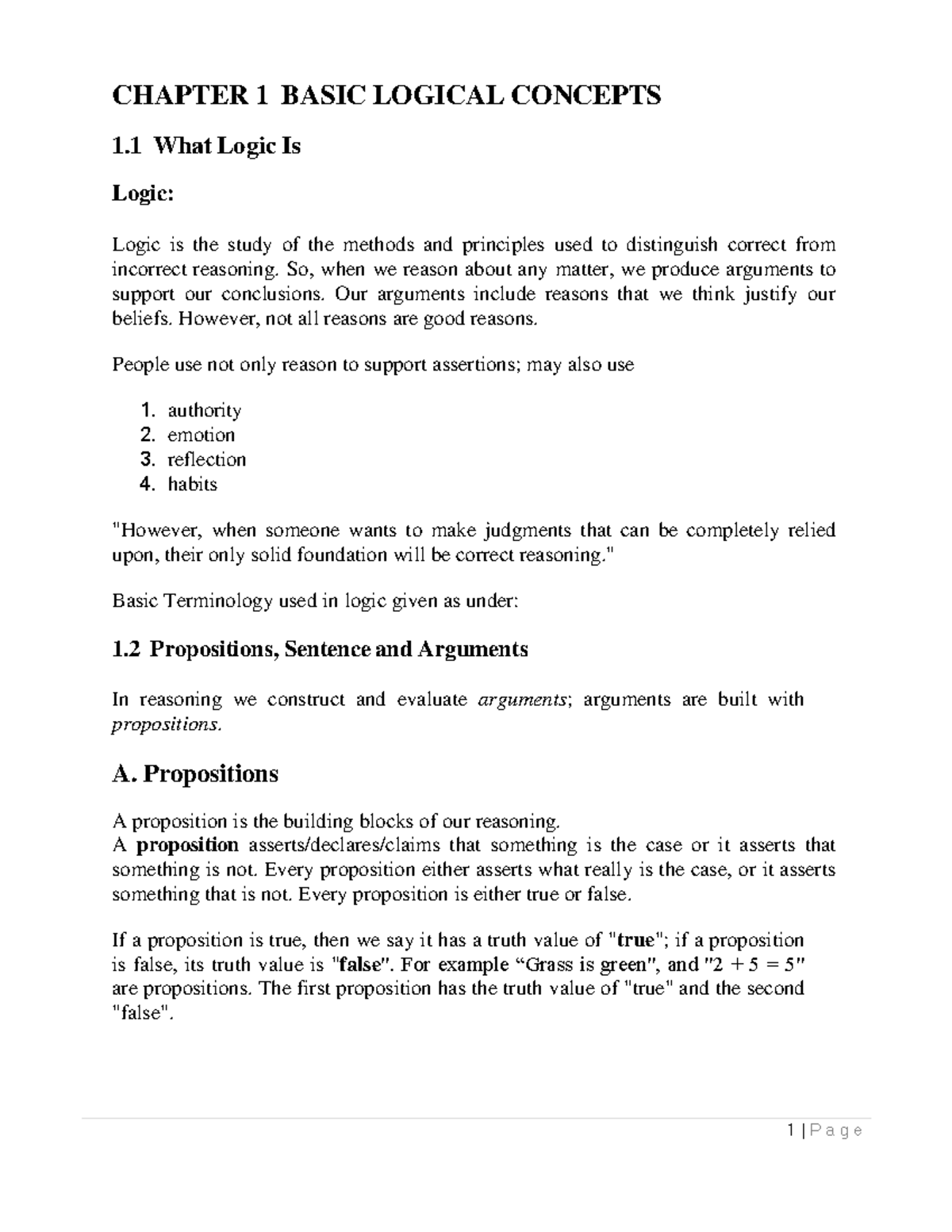 CHAPTER 1: BASIC LOGICAL CONCEPTS - Understanding Logic and Arguments - Studocu