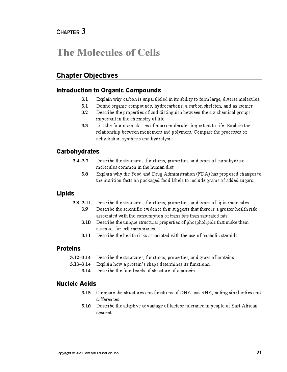 Chapter 3: The Molecules of Cells in Biology (BIO101) - C HAPTER 3 The ...