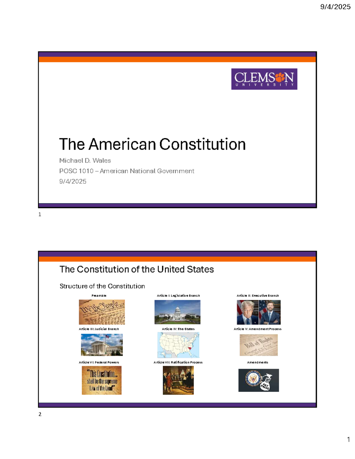 The American Constitution Overview (POSC 1010) - Structure & Amendments ...