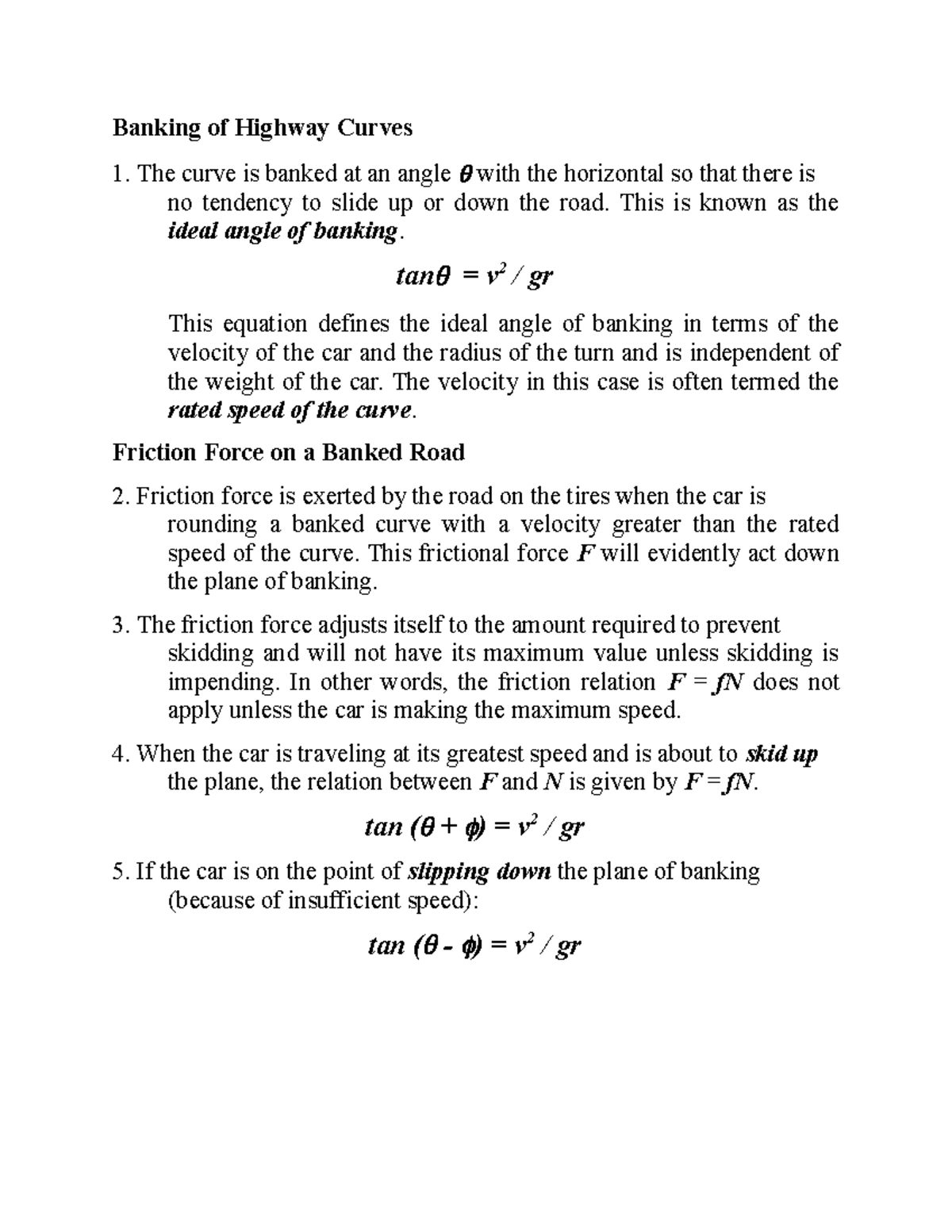 Banking of Highway Curves: Ideal Angle and Friction Analysis - Studocu