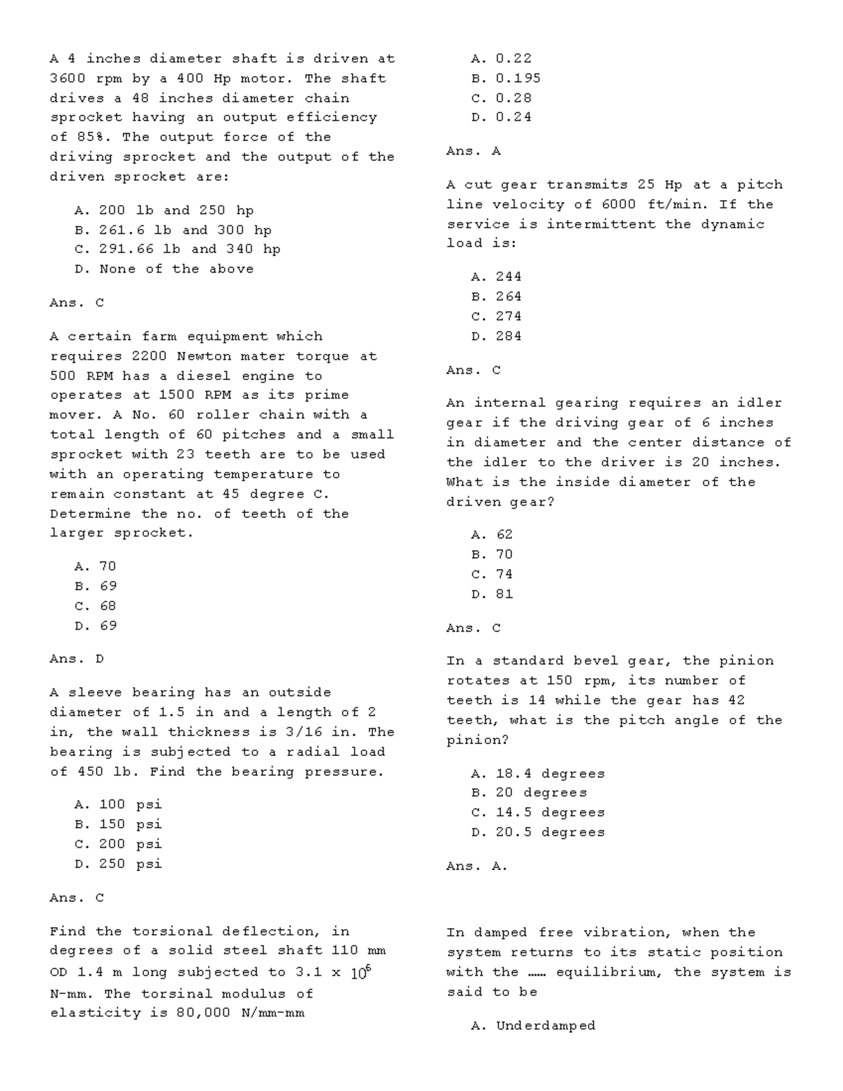 Machine Design (ME 101) Final Exam Study Guide - Studocu