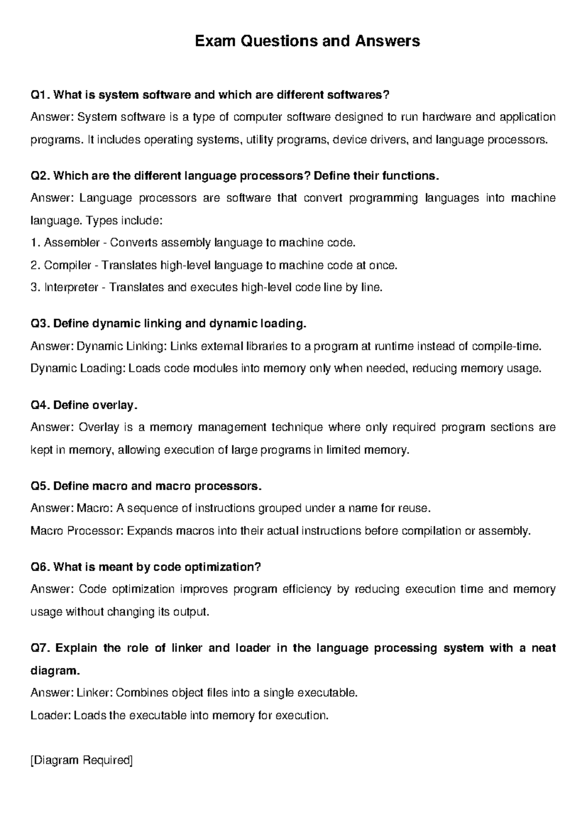 Exam Questions Answers - Exam Questions and Answers Q1. What is system ...