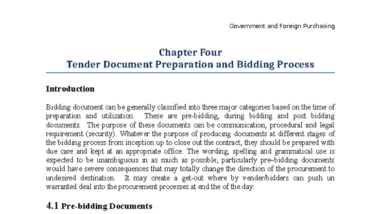 Government and Foreign Purchasing LSCM: Chapter 4 - Tender Document Prep & - Studocu