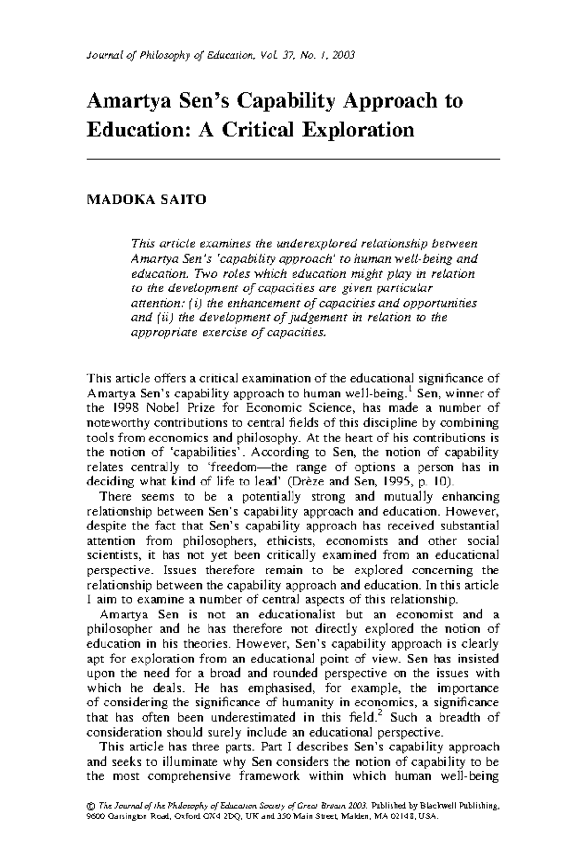 1467-9752 - wsd - Amartya Sen’s Capability Approach to Education: A ...
