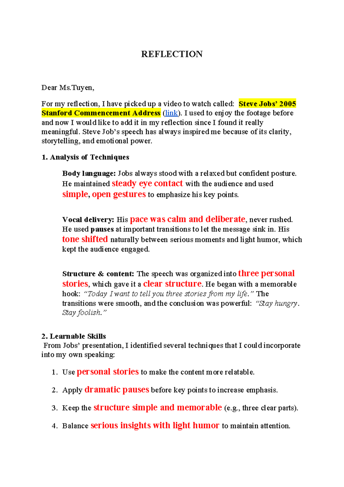 G5 Reflection on Steve Jobs' 2005 Stanford Commencement Speech - Studocu