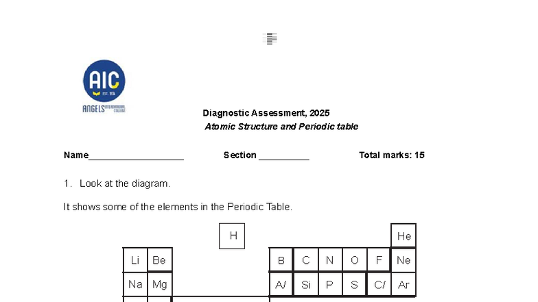 8th Grade Science Test: Atomic Structure & Periodic Table Assessment ...