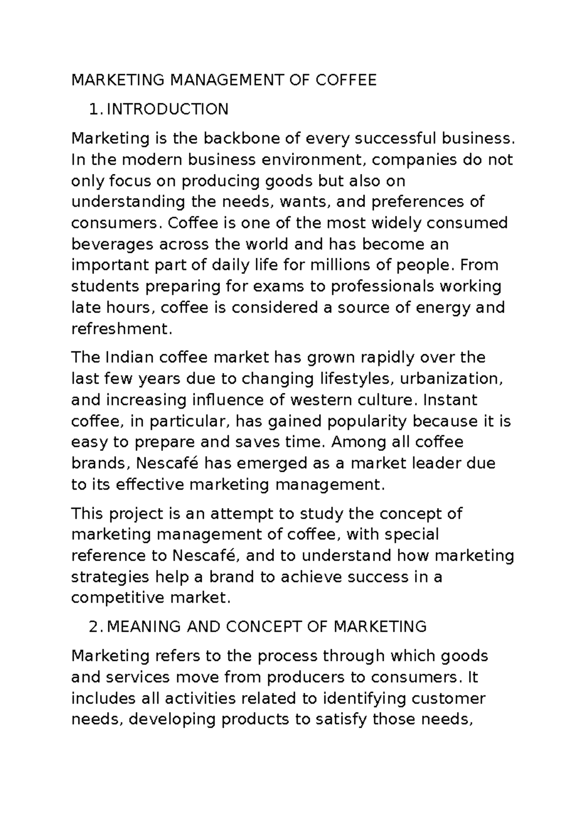 MARKETING MANAGEMENT OF COFFEE: A STUDY ON NESCAFÉ - Studocu
