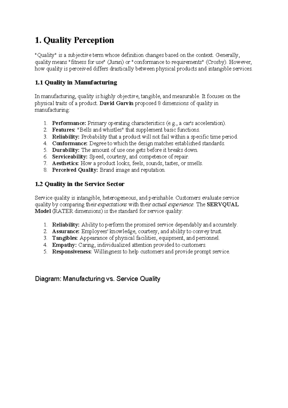 Unit-1: Understanding Quality Perception and Six Sigma Concepts - Studocu