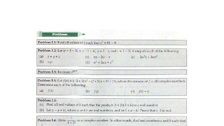 Problems in Complex Number Arithmetic: 3.1 C - Studocu