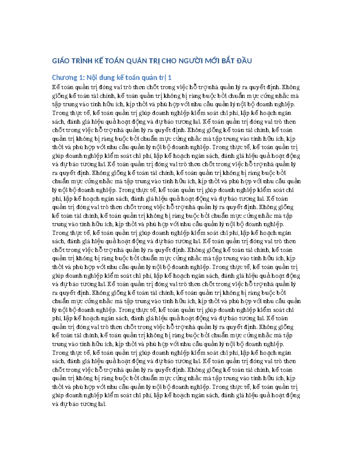 GIÁO TRÌNH KẾ TOÁN QUẢN TRỊ CHO NGƯỜI MỚI BẮT ĐẦU - Studocu