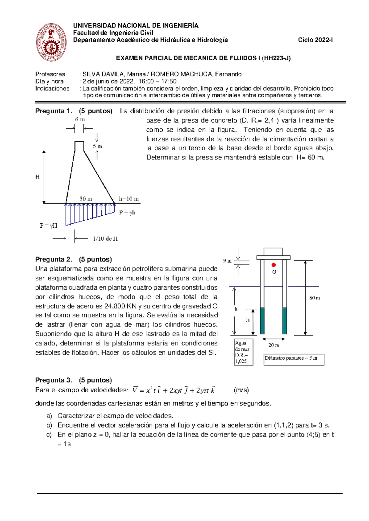 Examen Final 2025 - MECÁNICA DE FLUIDOS I - Universidad Nacional de Ingeniería - Studocu