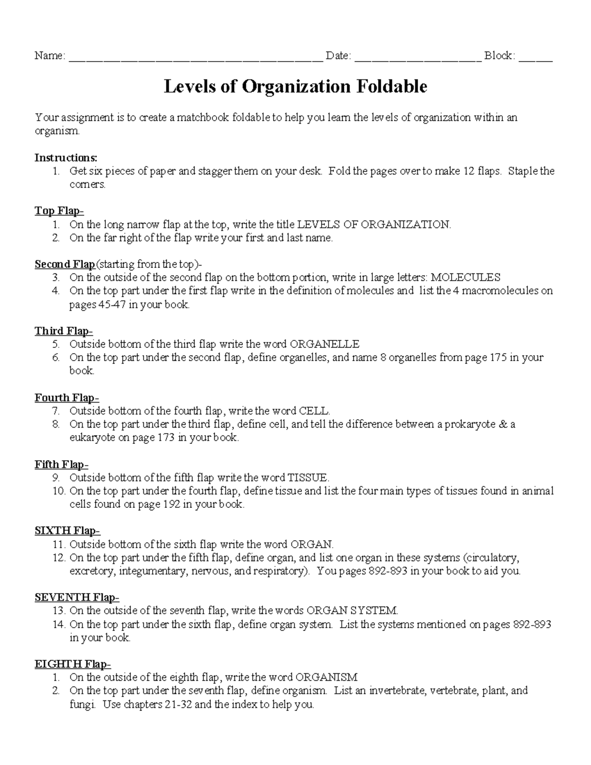 Levels of Organization Foldable: Biology Study Guide - Studocu