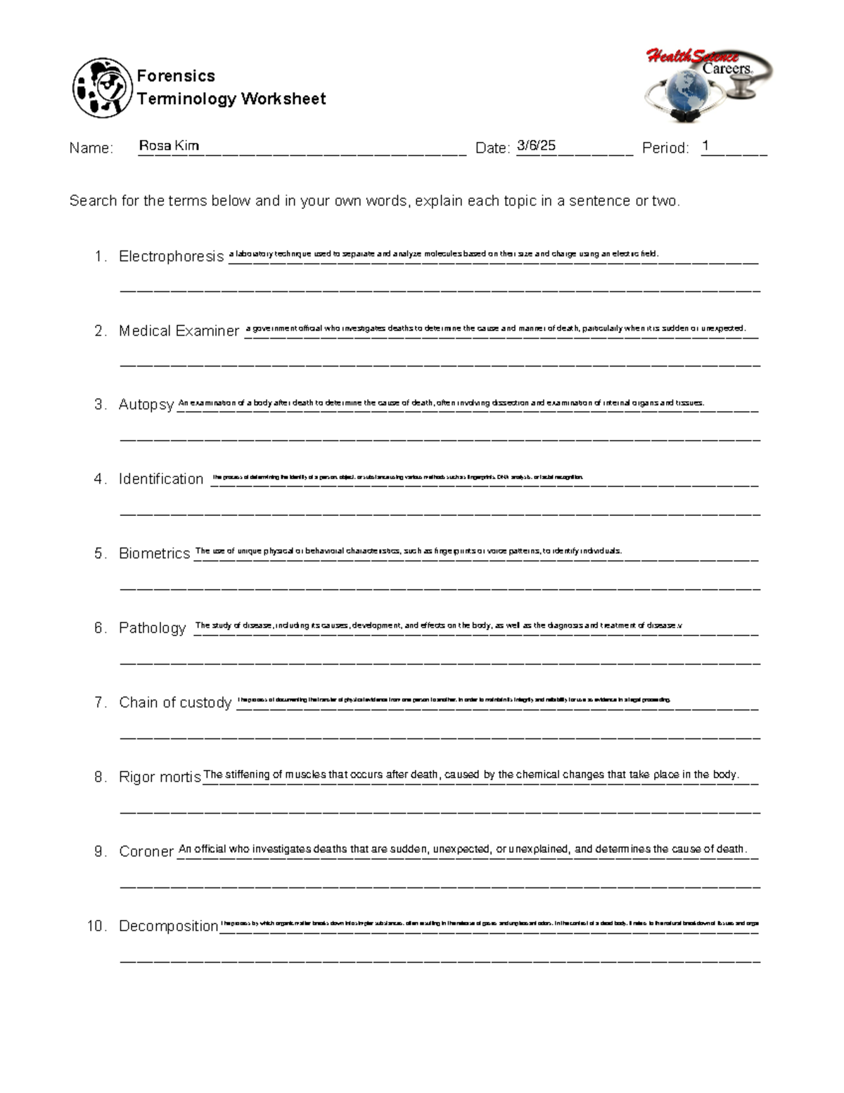 Forensics Worksheet Activity 1: Terminology Exploration - Studocu