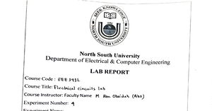 EEE141L Lab Report Cover Page - North South University Department of ...