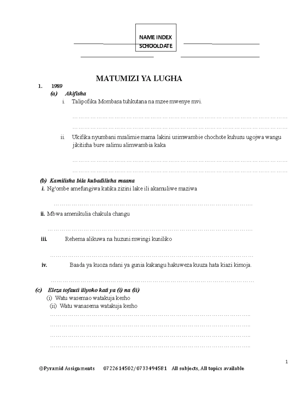 AINA ZA Maneno - Kiswahili - AINA ZA MANENO Lugha ya Kiswahili ina aina ...