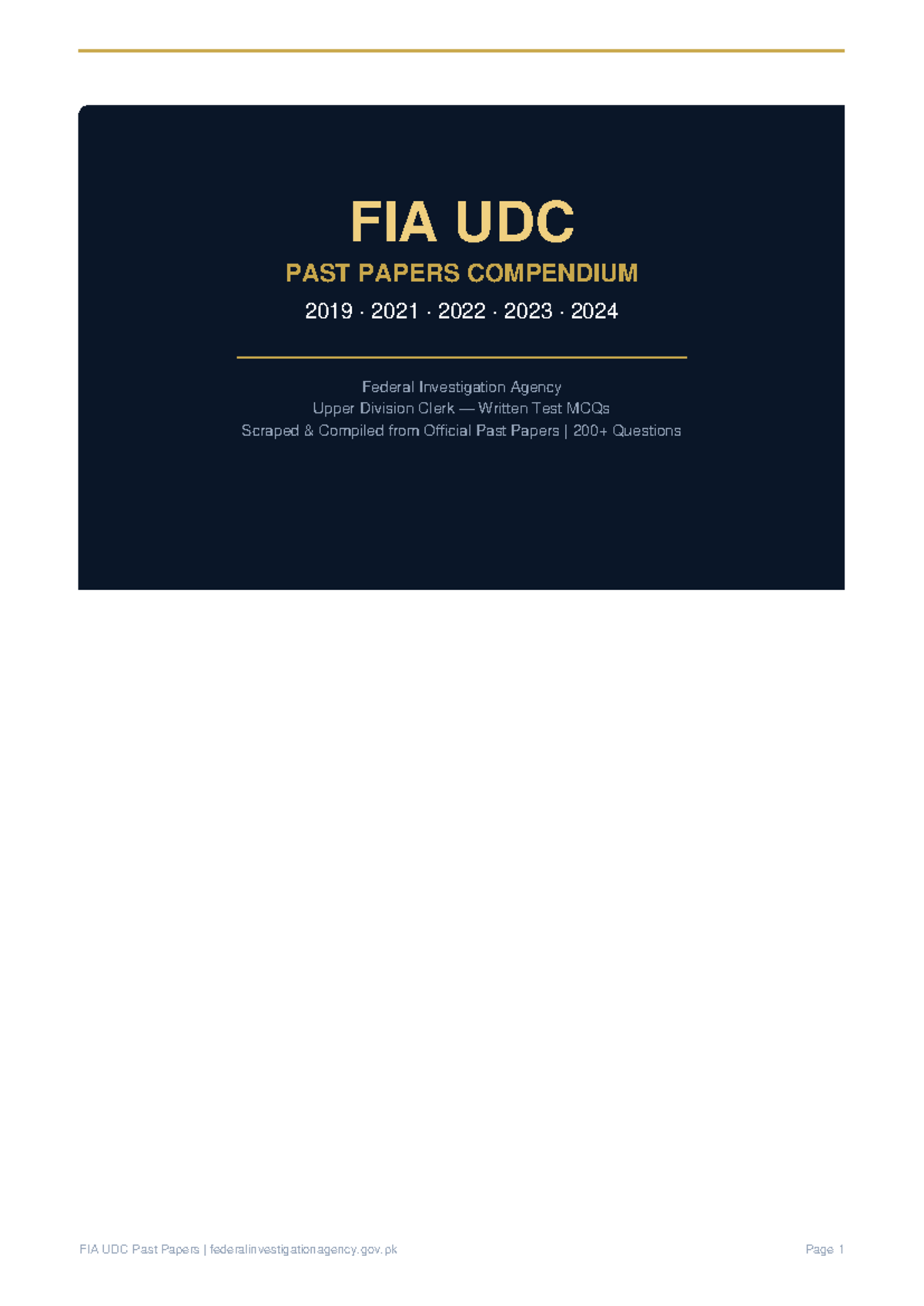 FIA UDC Past Papers Compendium (2019-2024) for Written Test MCQs - Studocu