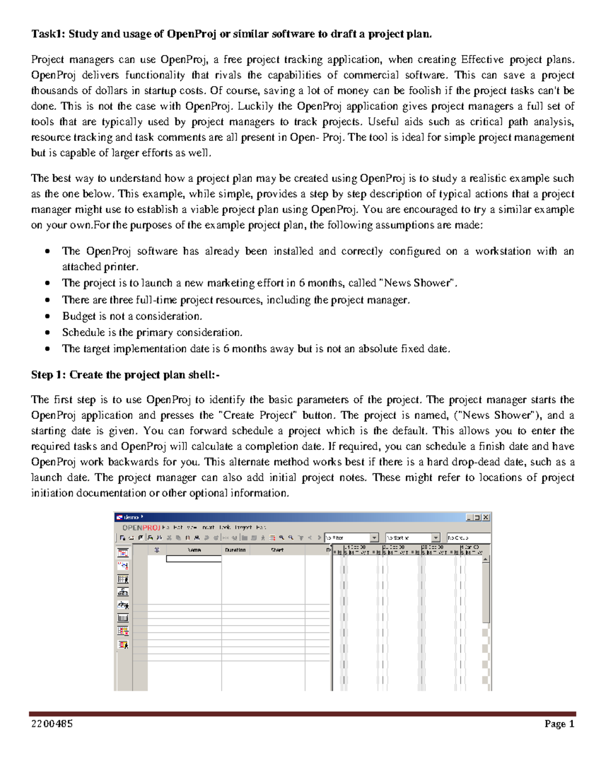 1st SE - Practical File: Creating Project Plans with OpenProj - Studocu