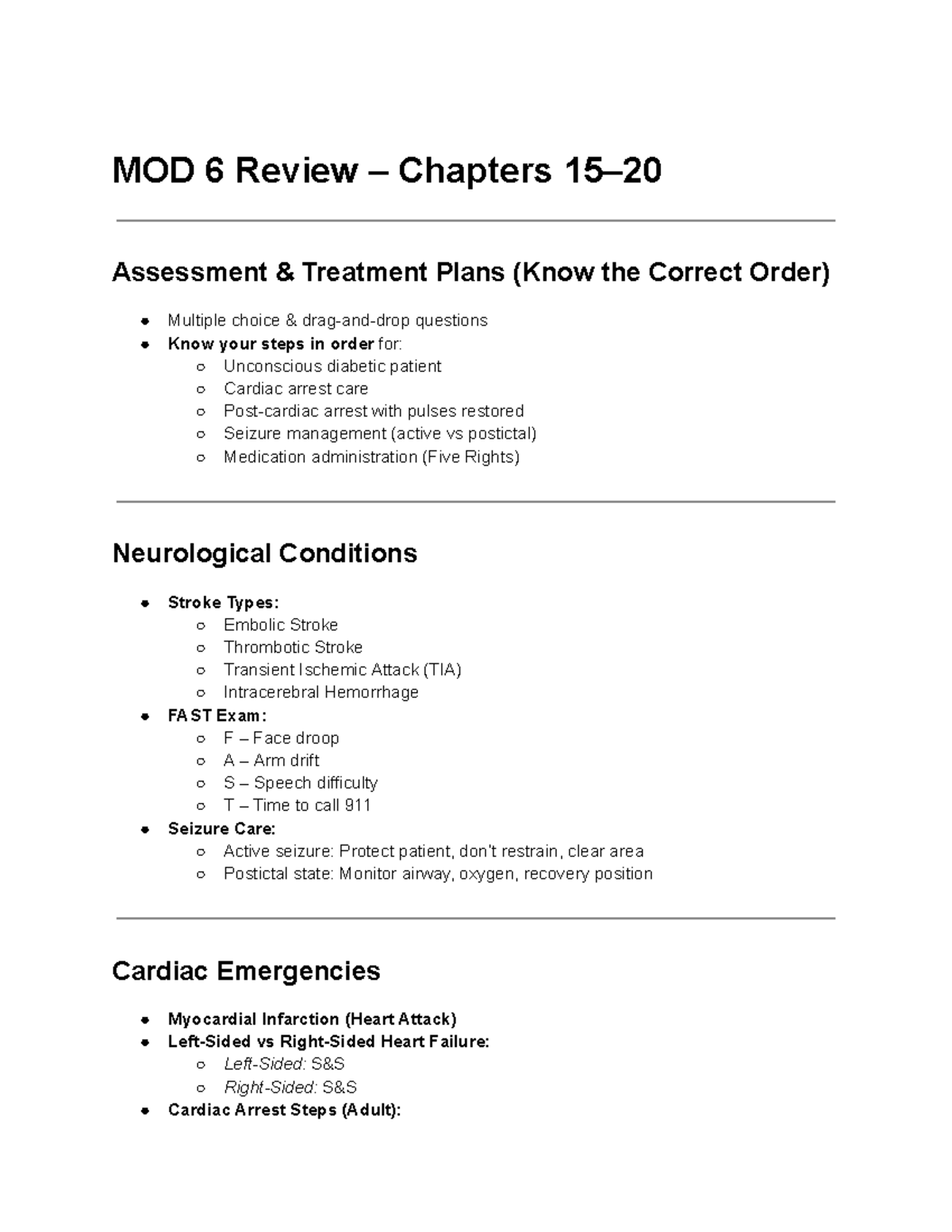 MOD 6 Review: Chapters 15-20 - Assessment & Treatment Plans - Studocu