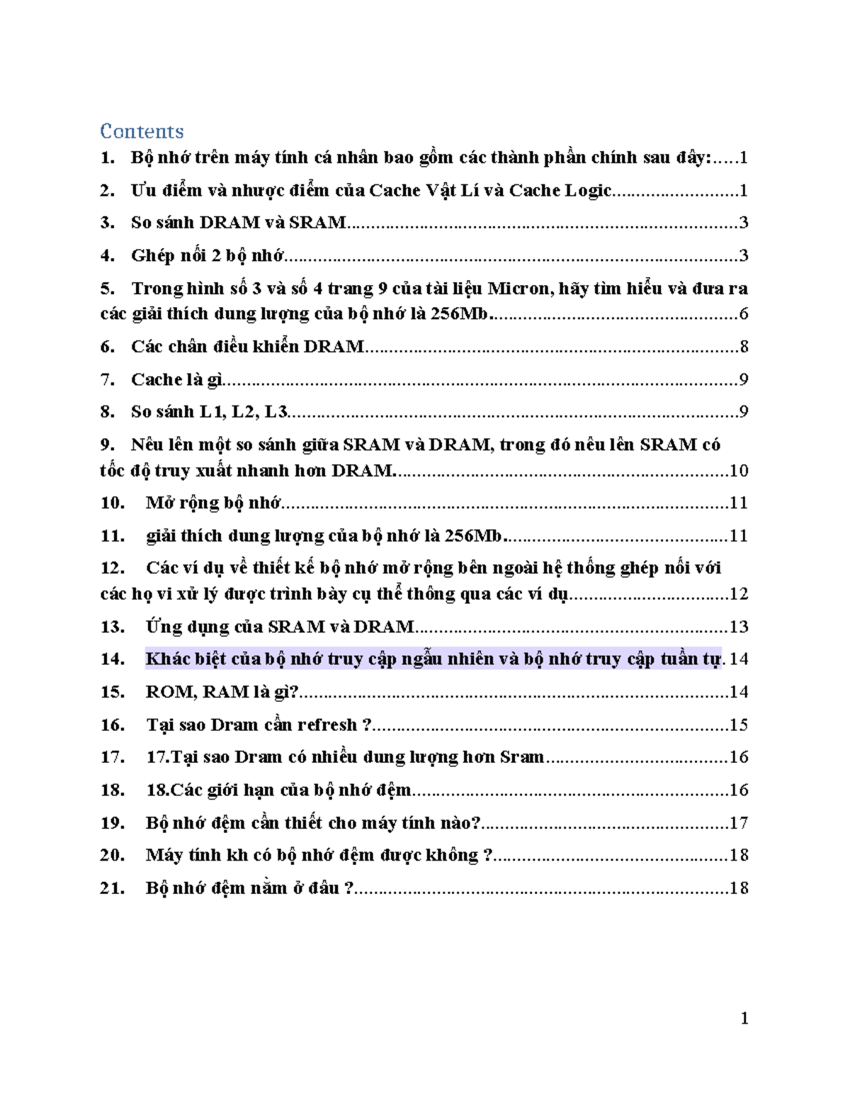 KTMT - 1aq - Contents Bộ nhớ trên máy tính cá nhân bao gồm các thành ...