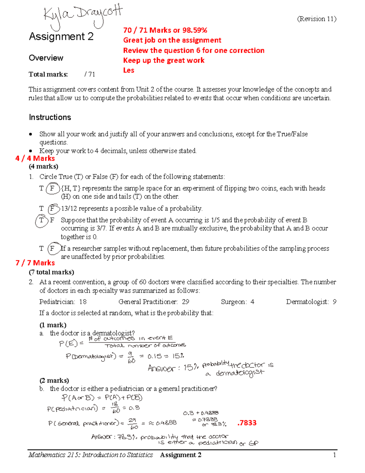 Mathematics 215: Assignment 2 Overview & Key Concepts (Revision 11 ...