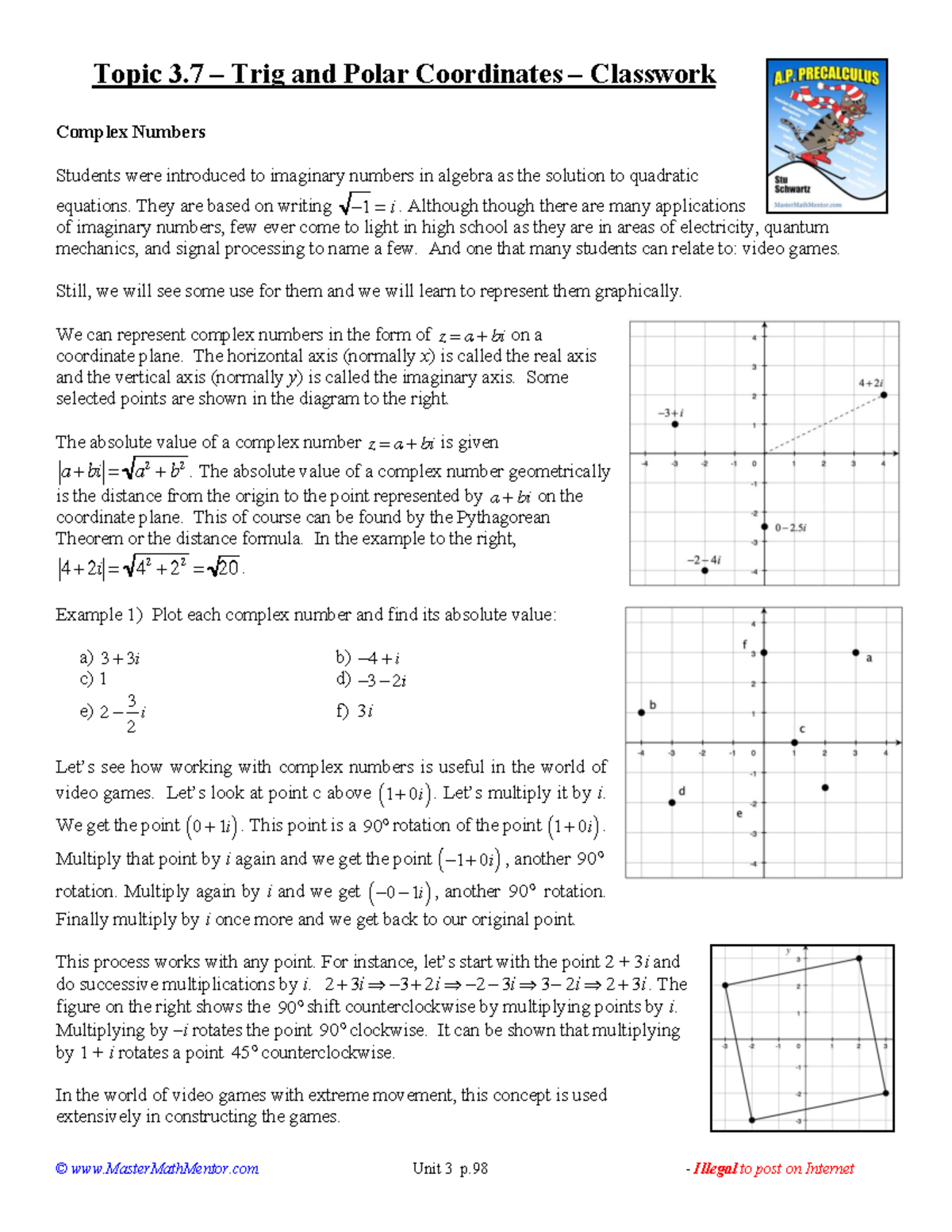 AP Precalculus Unit 3D: Trig & Polar Coordinates Classwork on Complex ...