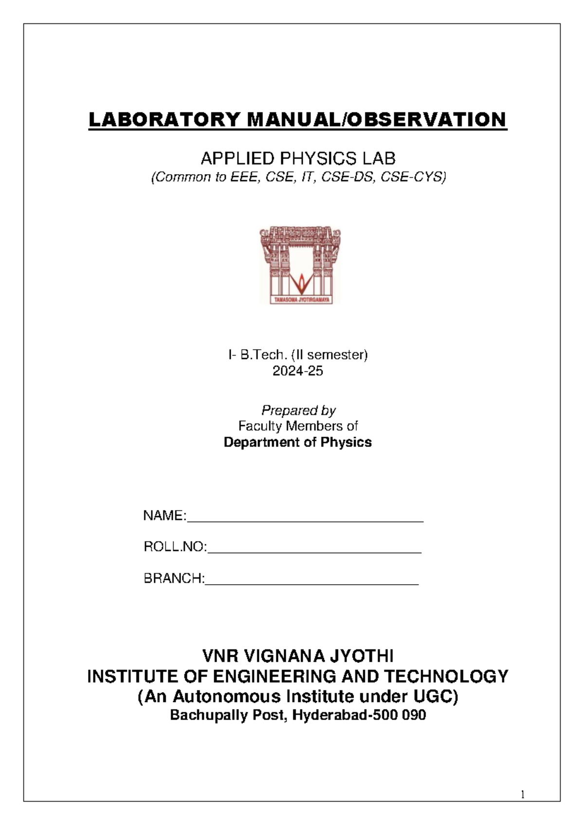 AP Lab Manual 2024-25 (Sem-2): Applied Physics Experiments Guide - Studocu