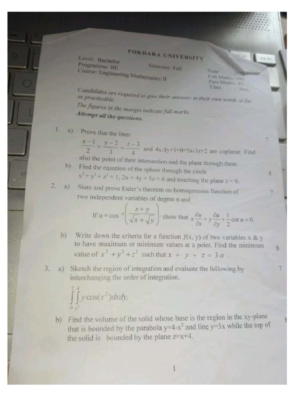 Engineering Mathematics II (BE) - Fall 2022 Exam Paper - Studocu