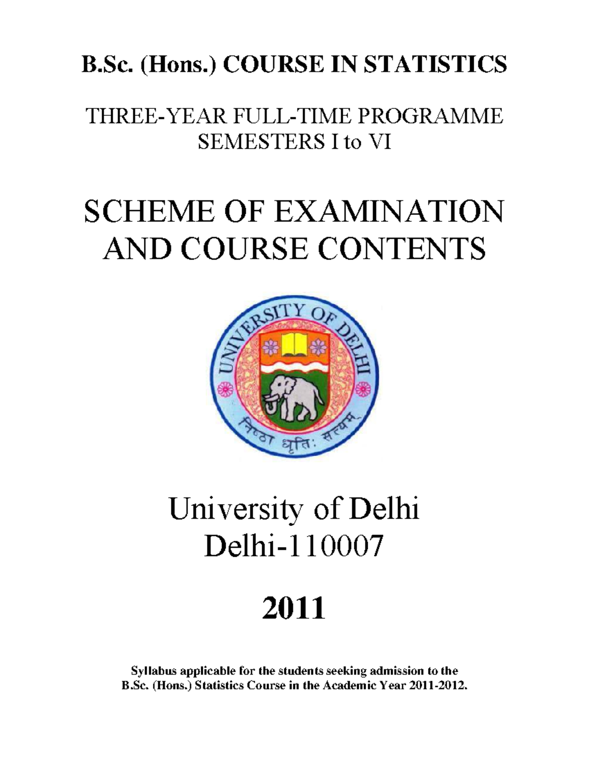 B.Sc. (Hons.) Statistics Syllabus: Examination Scheme & Course Content ...