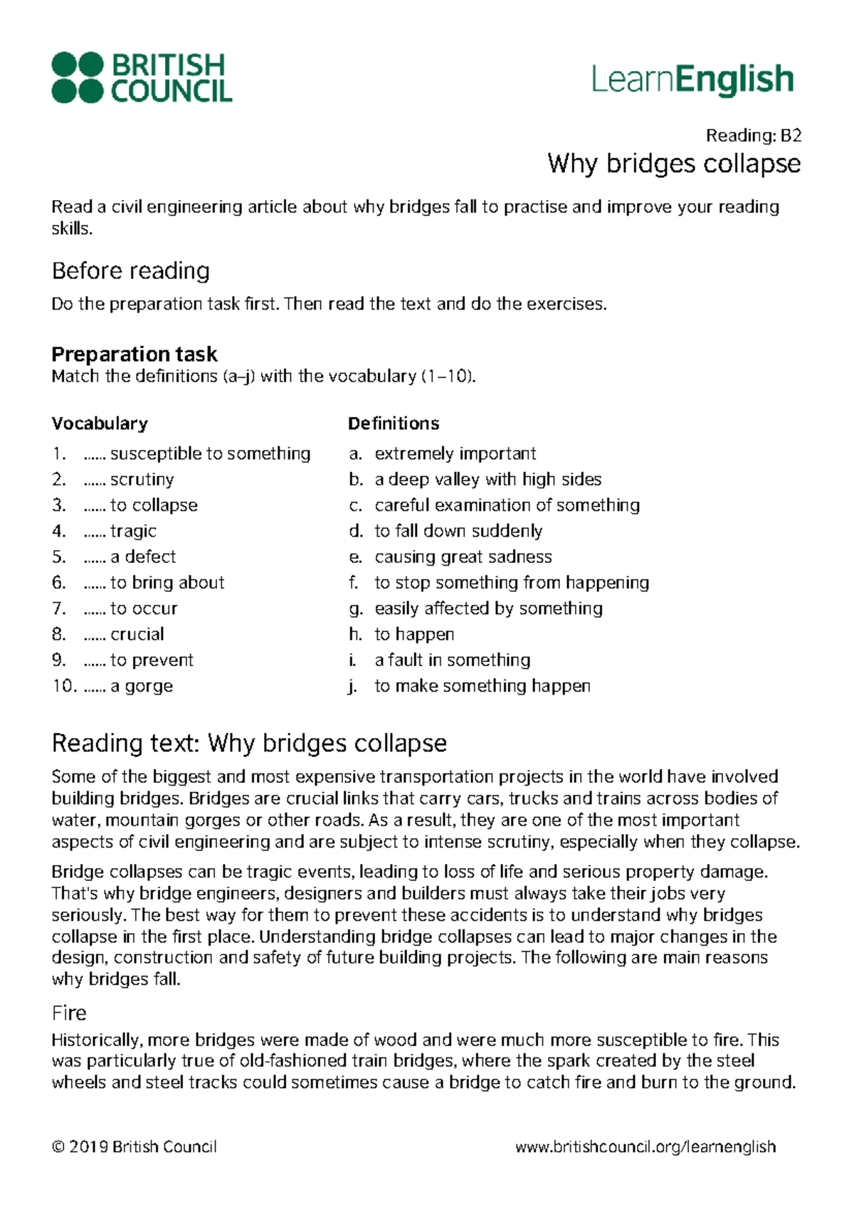 Why bridges collapse reading - Reading: B Why bridges collapse Read a ...