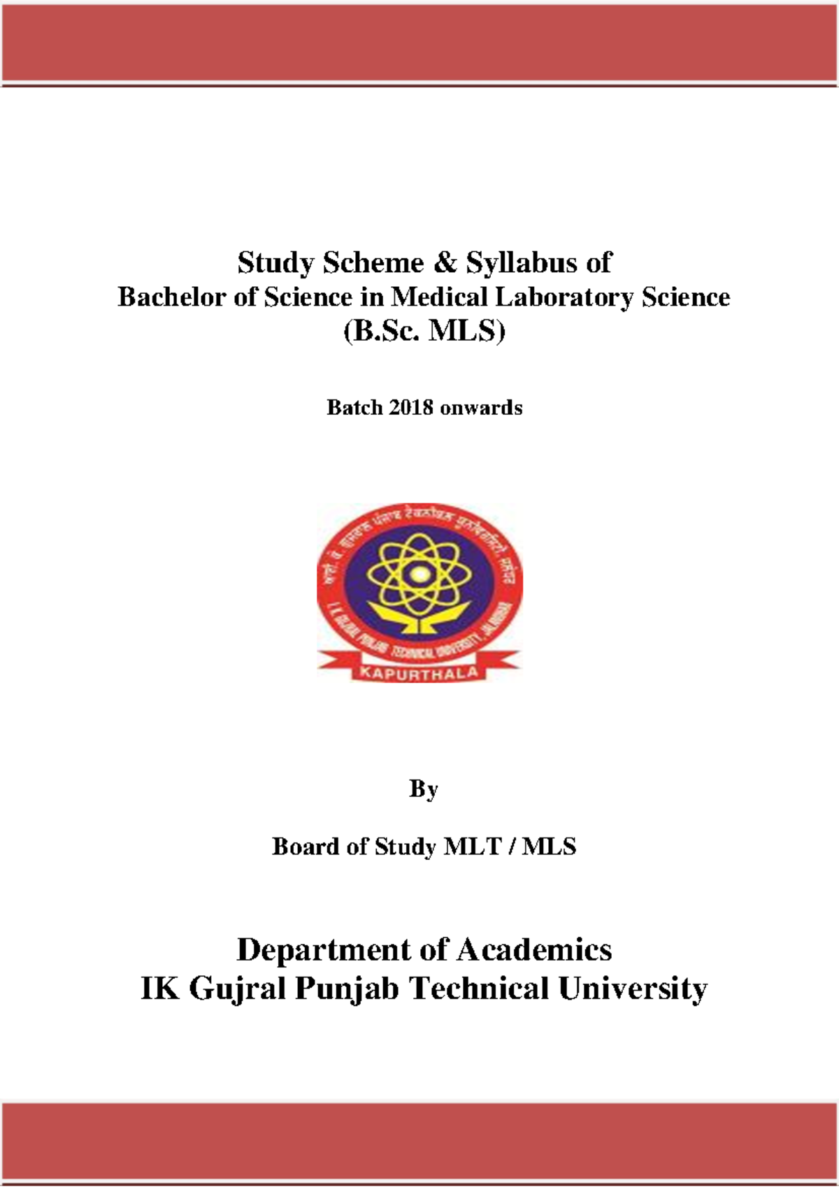 BSc MLS Study Scheme & Syllabus (Batch 2018 Onwards) - Updated Version ...