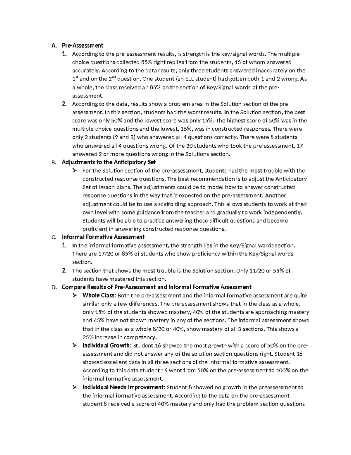 DIM3 Task 2 - Assessment Analysis and Improvement Strategies - Studocu