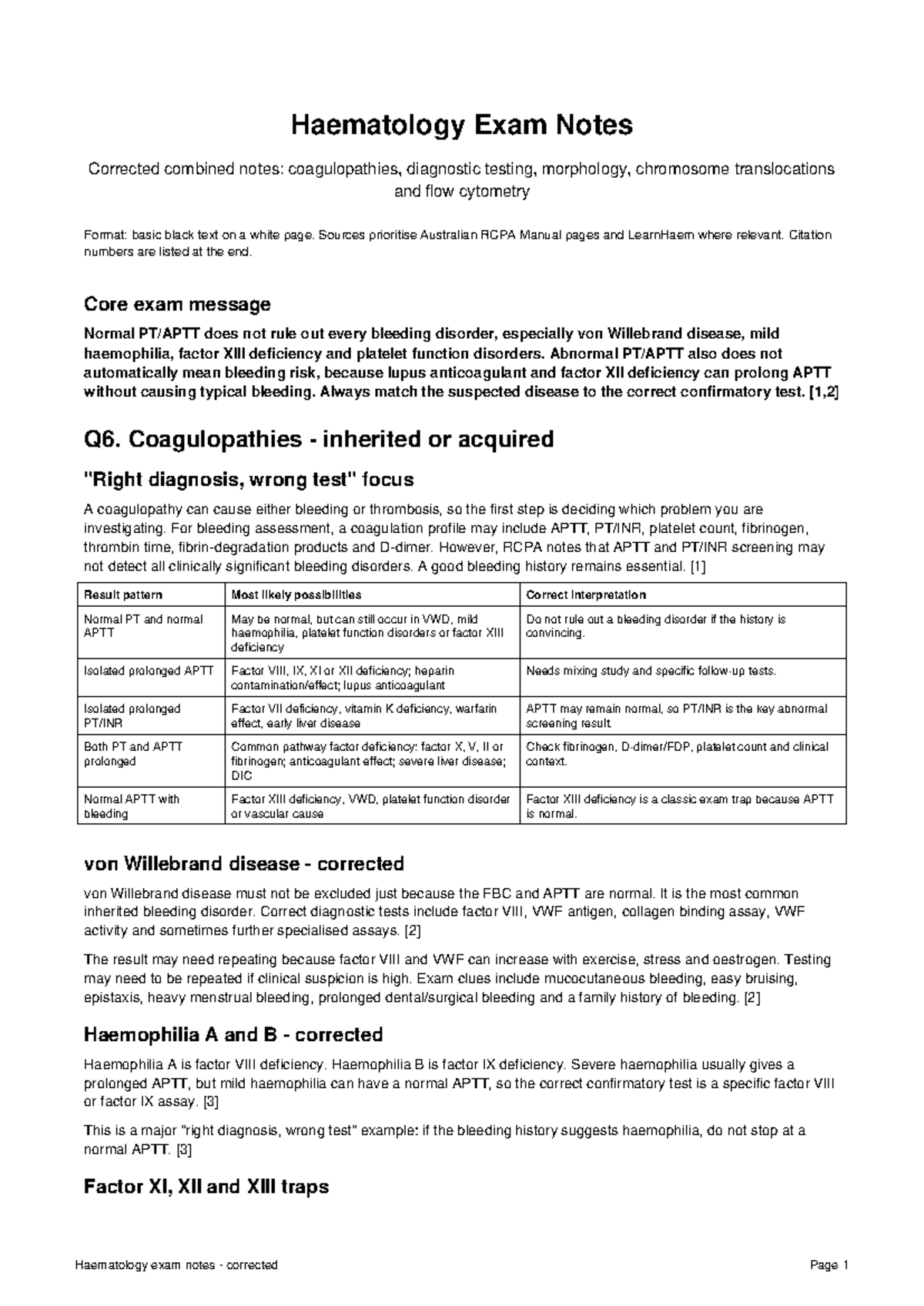 Haematology Exam Notes: Coagulopathies and Diagnostics - Studocu