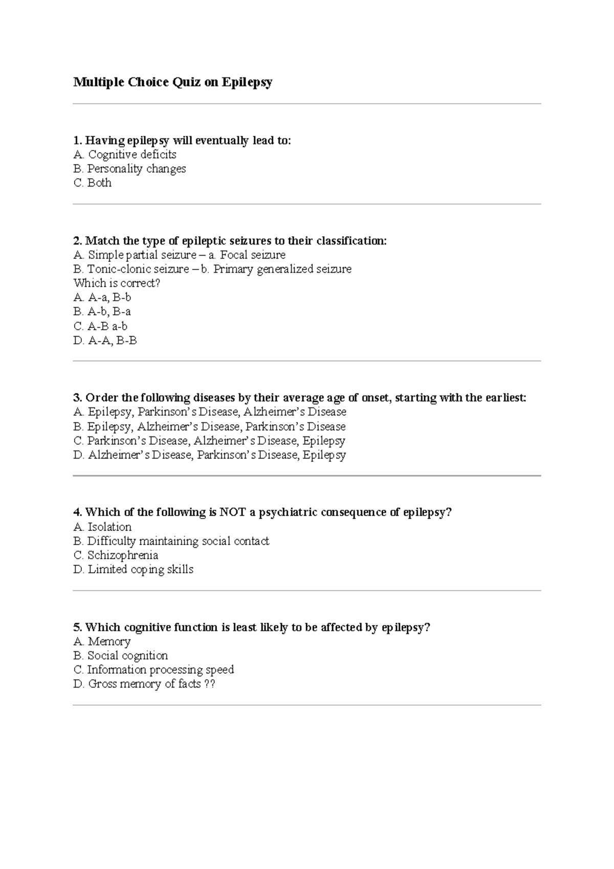 Oefentoets - Week 6: Multiple Choice Quiz on Epilepsy Insights ...
