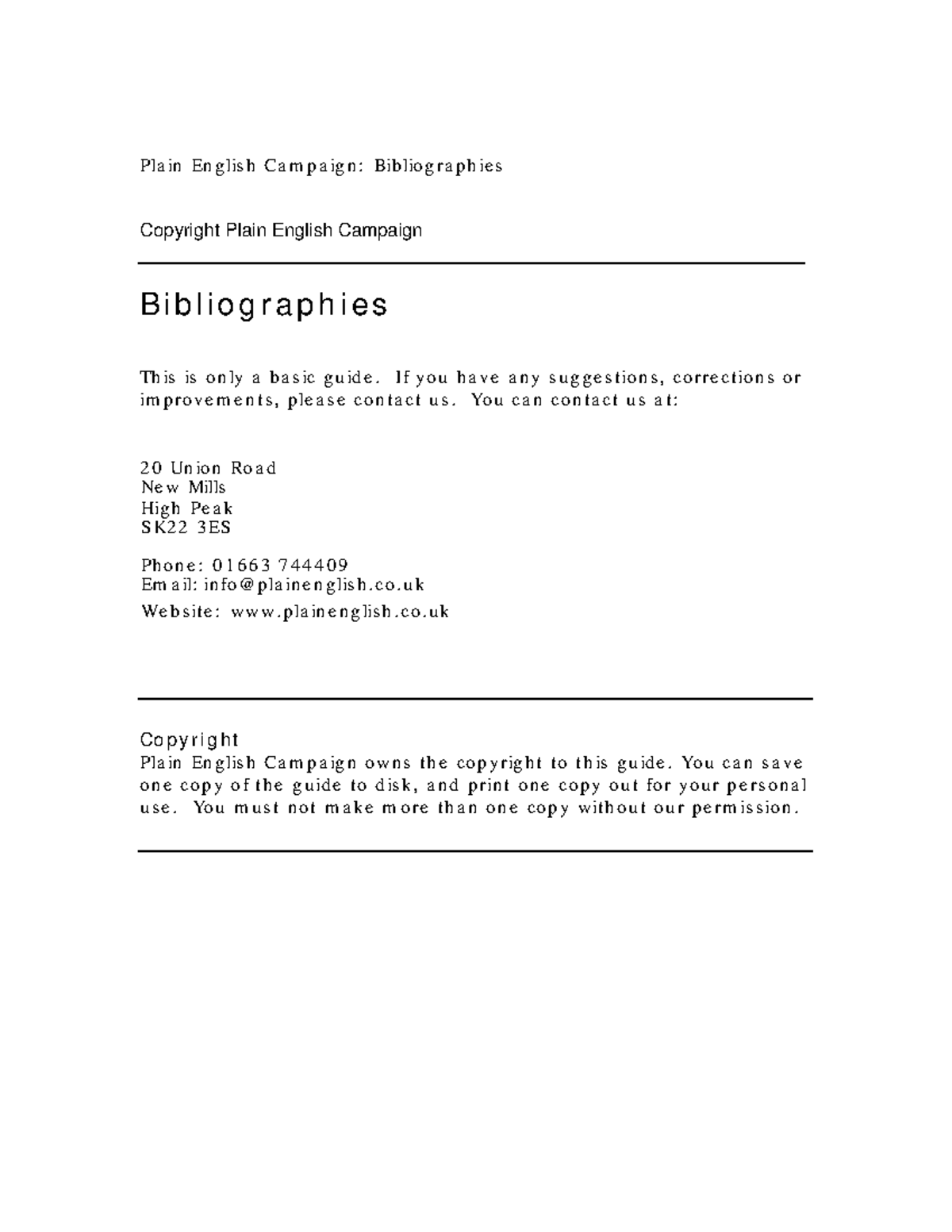 Plain English Campaign: Bibliographies Guide (650265) - Studocu